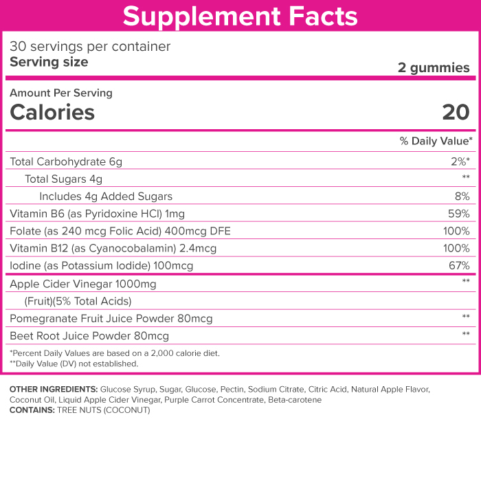 SkinnyFit Apple Cider Vinegar Gummies Nutrition